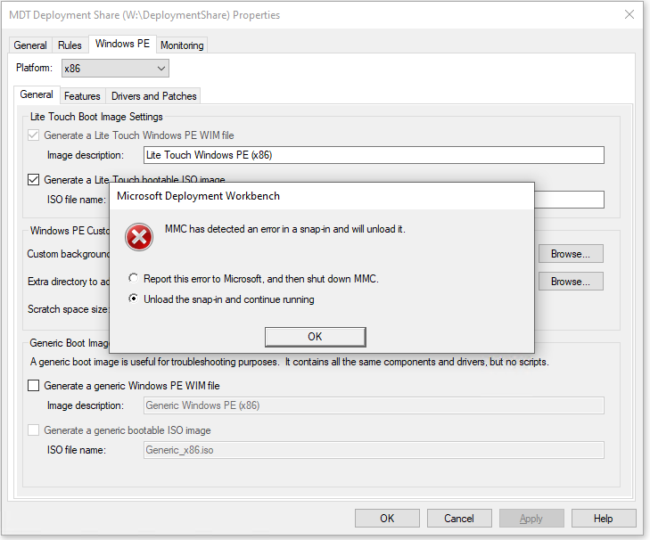 Fresh Windows Servermdt Fully Updated Os Deployment Workbench Crashes When Trying To Navigate 